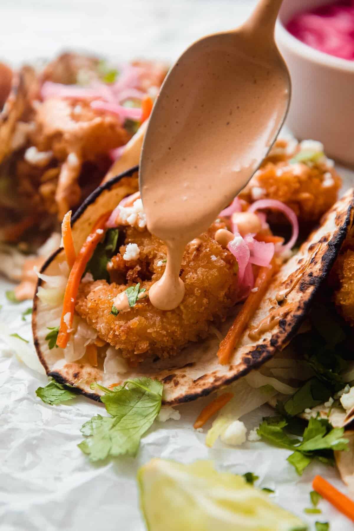 Crispy Baja Shrimp Tacos with Chipotle Mayo Recipe | Little Spice Jar