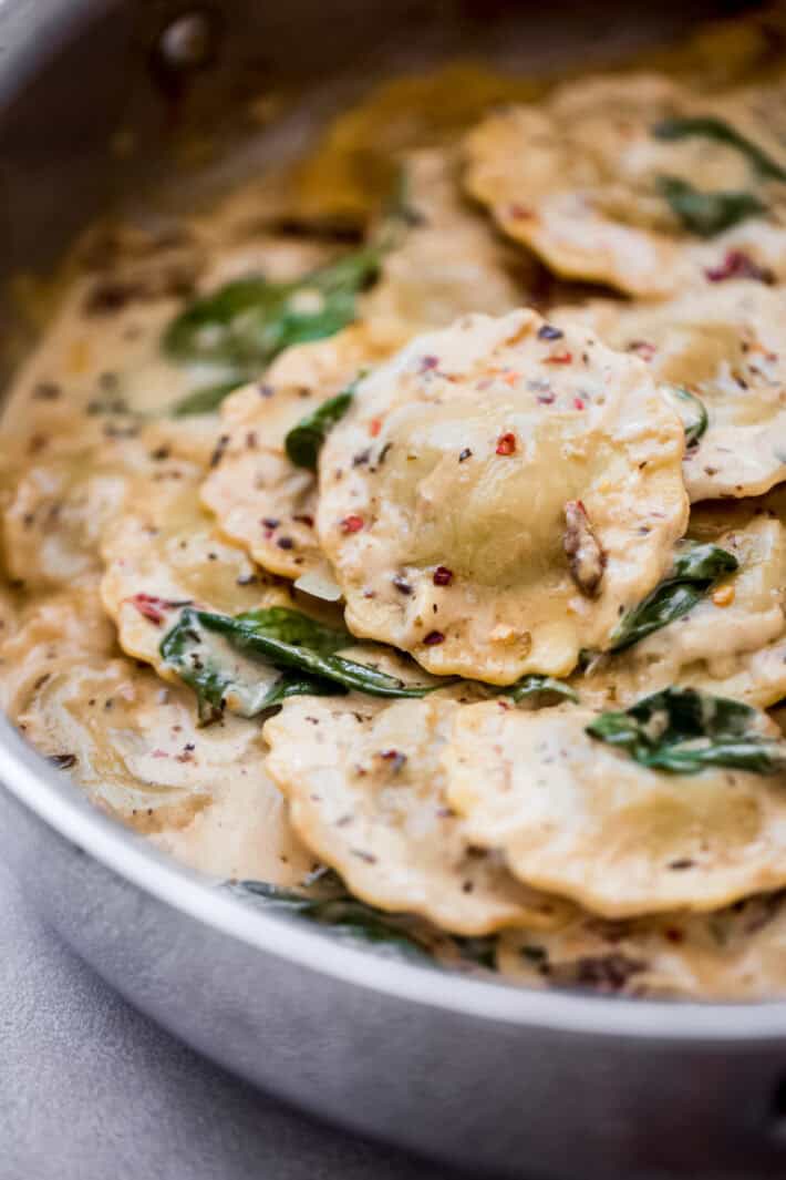 Easy Date Night Creamy Tuscan Ravioli Recipe - Little Spice Jar